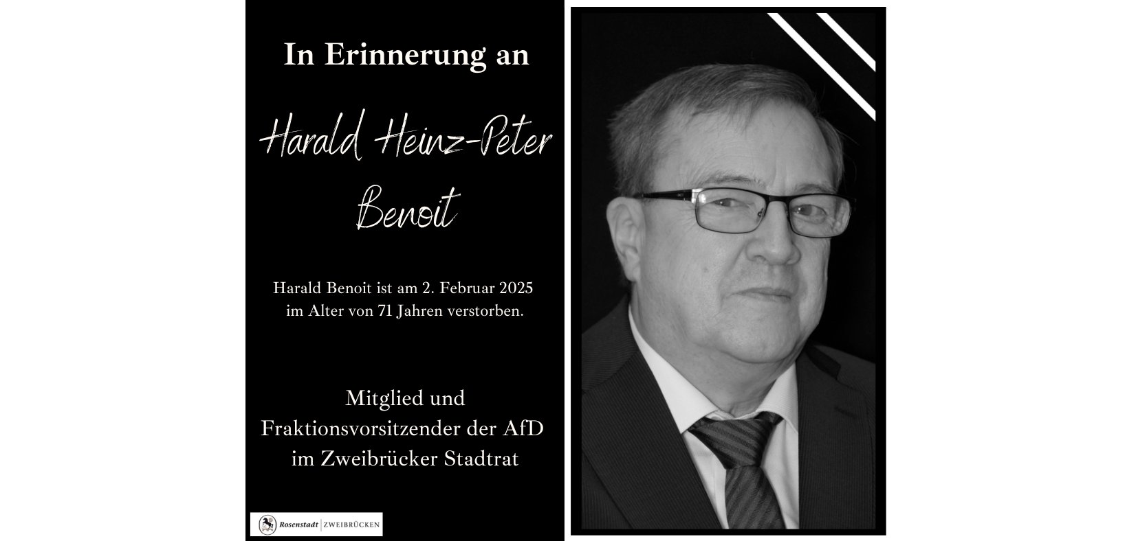 Wir trauern um das Mitglied unseres Stadtrates Harald Heinz-Peter ...